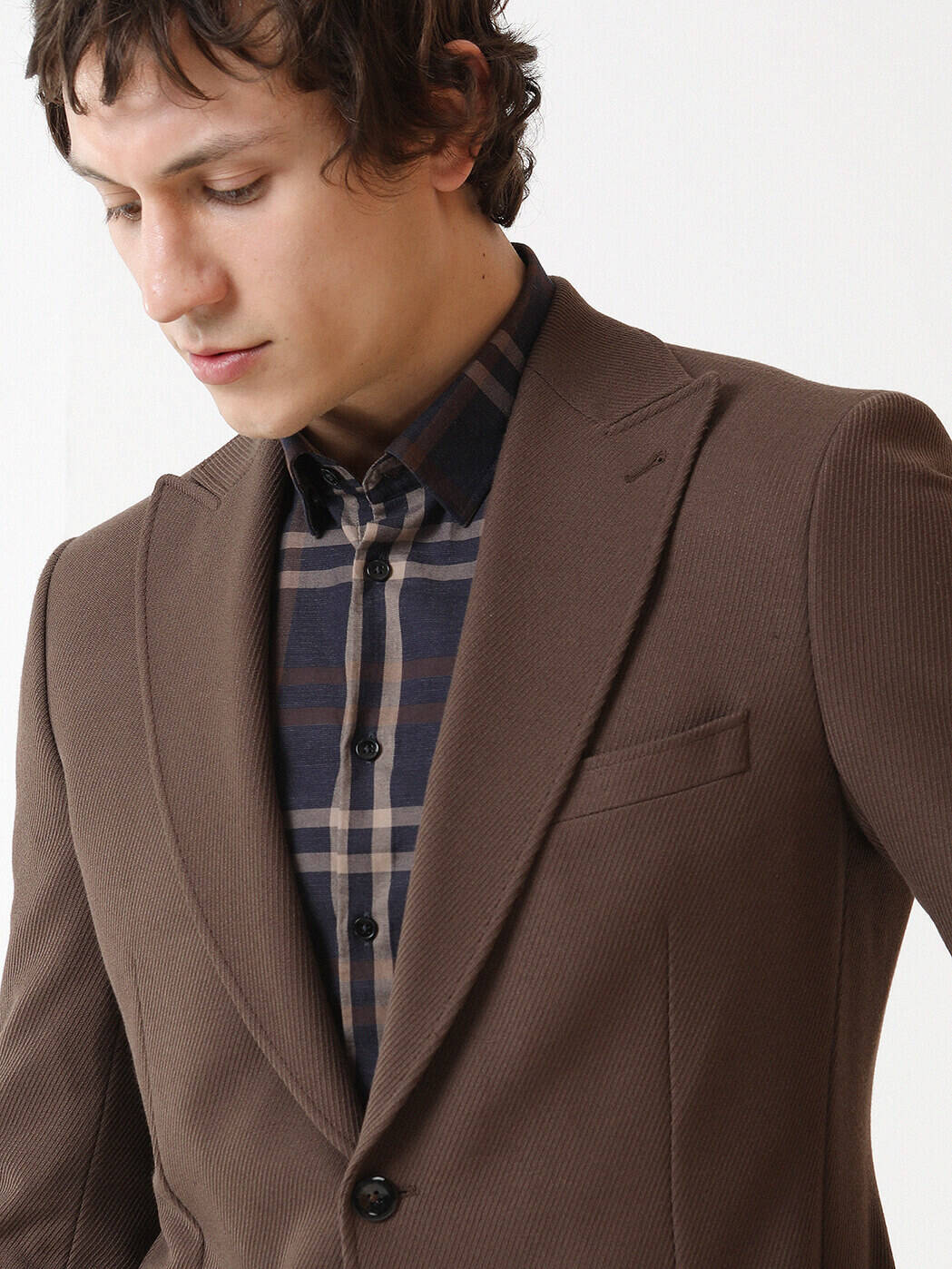 Erkek Açık Kahve Desenli Slim Fit Ceket | KİP