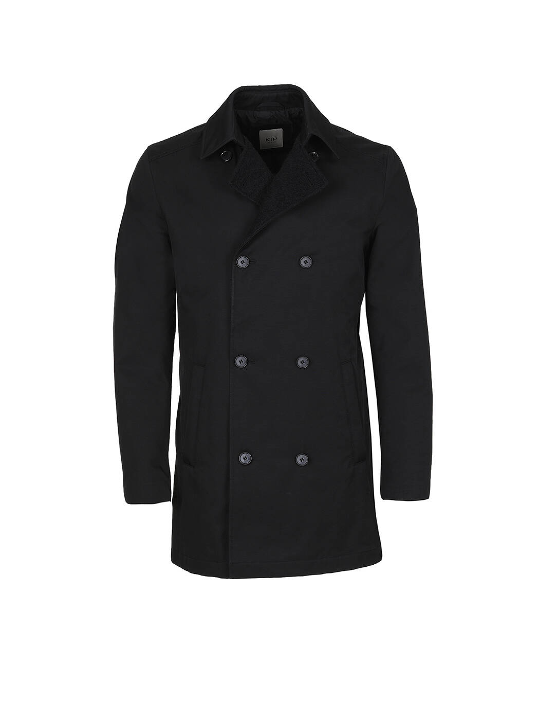 Black Regular Fit Double Breasted Collar Casual Weaving Rain Coat