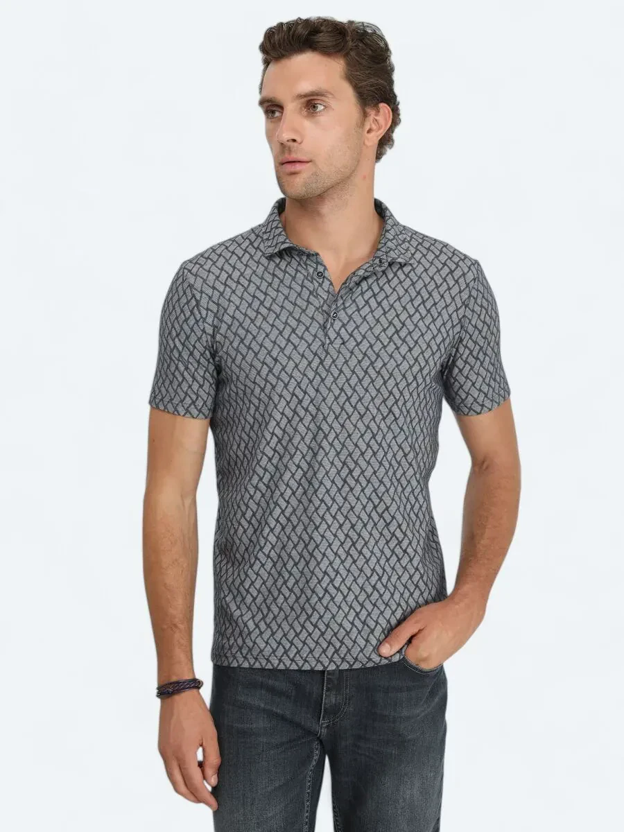 Erkek Lacivert Jakarlı Polo Yaka Pamuk Karışımlı T-Shirt | KİP