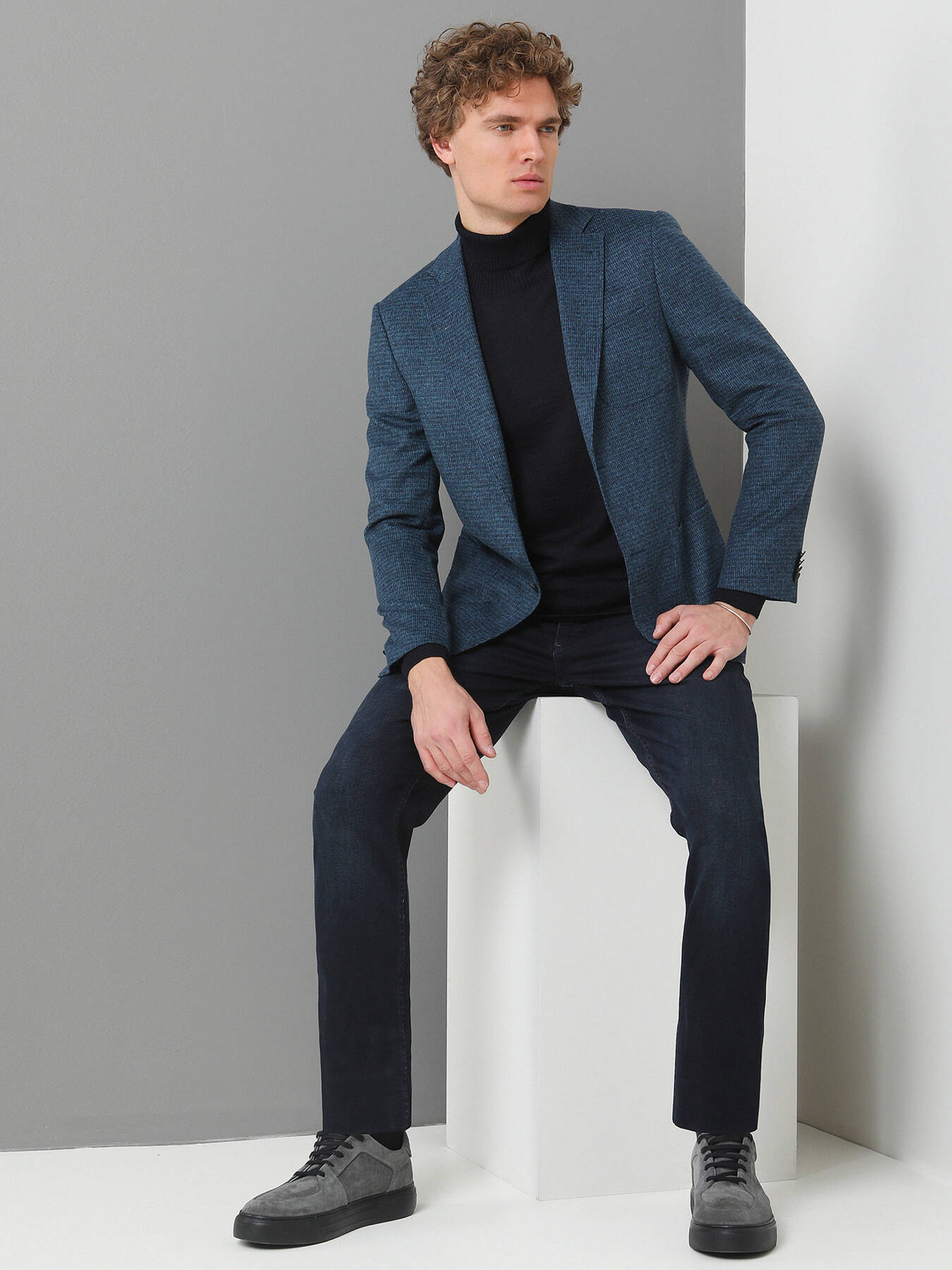 Erkek Lacivert Slim Fit Denim Pamuk Karışımlı Pantolon | KİP