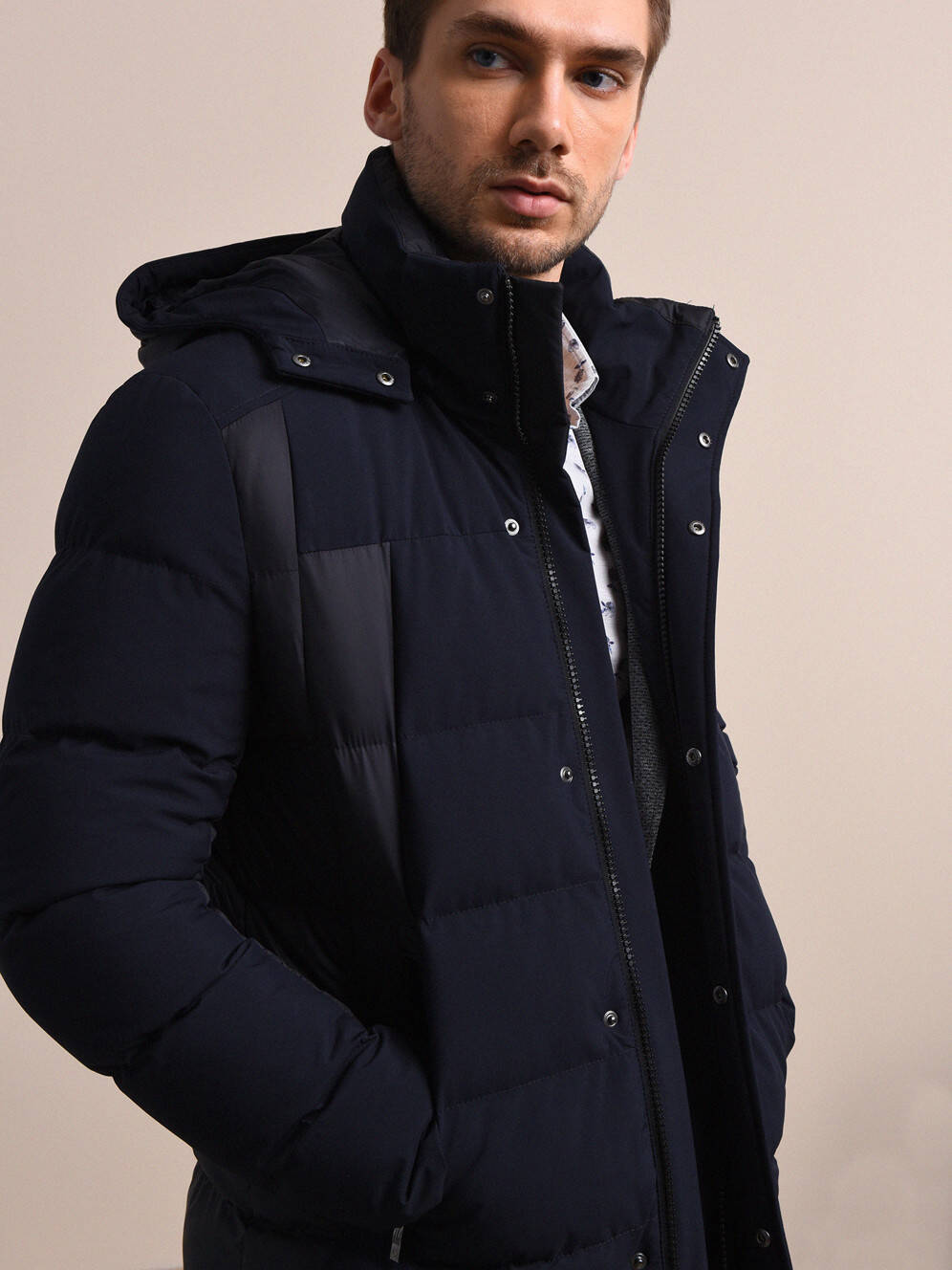 Erkek Lacivert Slim Fit Dik Yaka Smart Casual Dokuma Kaban | KİP