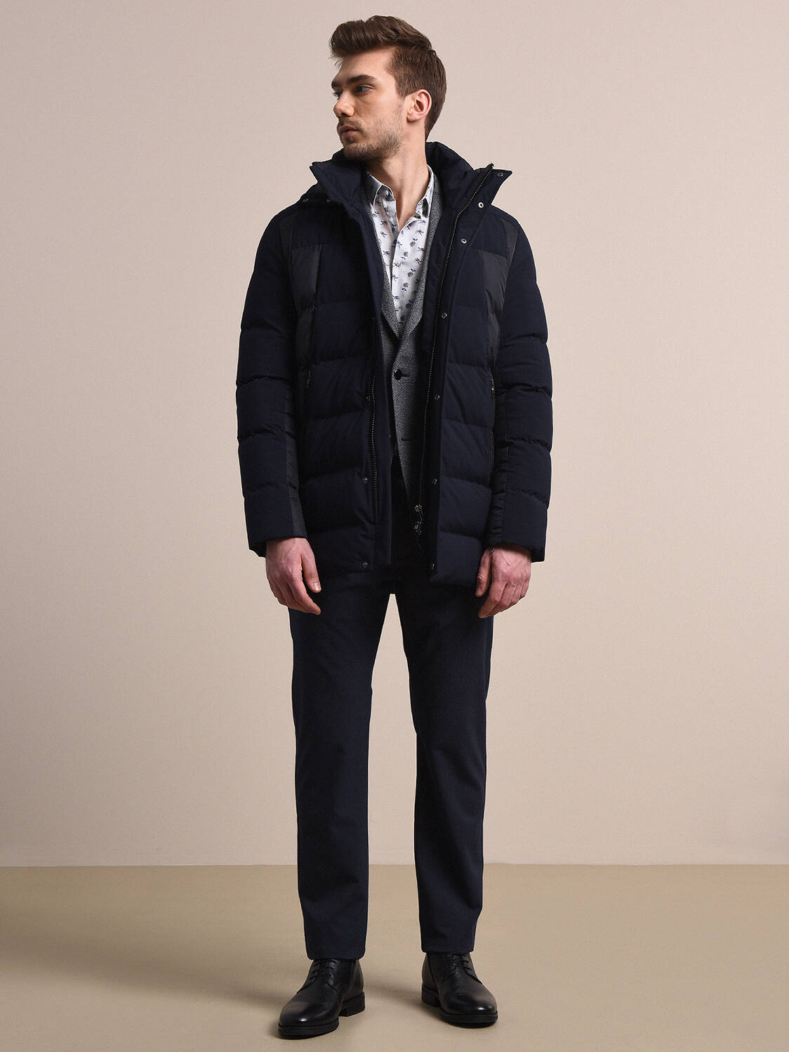 Erkek Lacivert Slim Fit Dik Yaka Smart Casual Dokuma Kaban | KİP