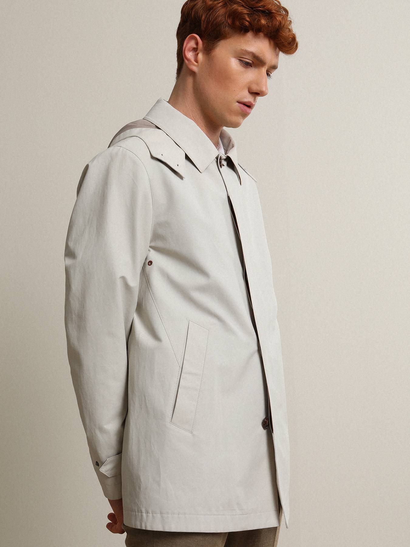 Light Beige Regular Fit Shirt Collar Casual Weaving Rain Coat