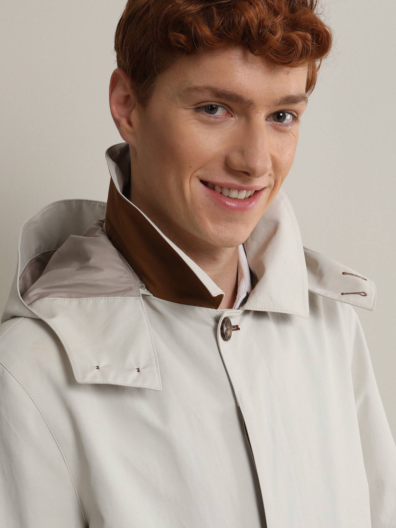 Light Beige Regular Fit Shirt Collar Casual Weaving Rain Coat