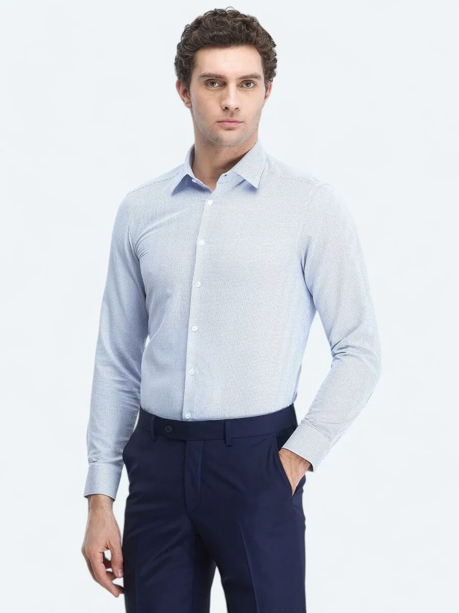 Erkek Mavi Slim Fit Dokuma Klasik Pamuk Karışımlı Gömlek | KİP