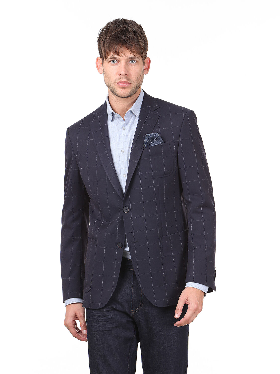 Navy Blue Checkered Modern Fit Jacket