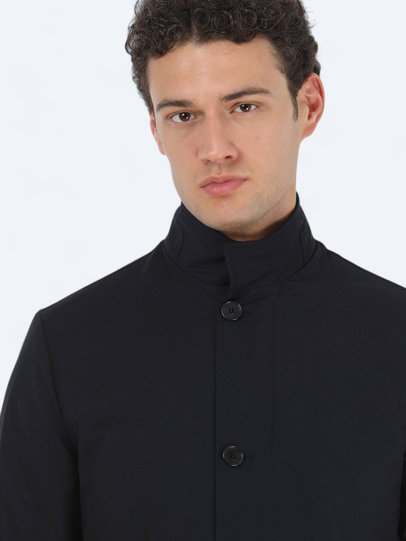 Navy Blue Regular Fit Casual Weaving Rain Coat