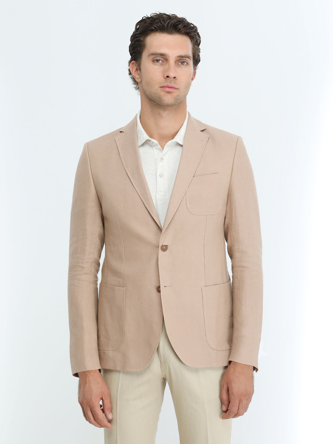 Salmon Plain Modern Fit 100% Linen Jacket